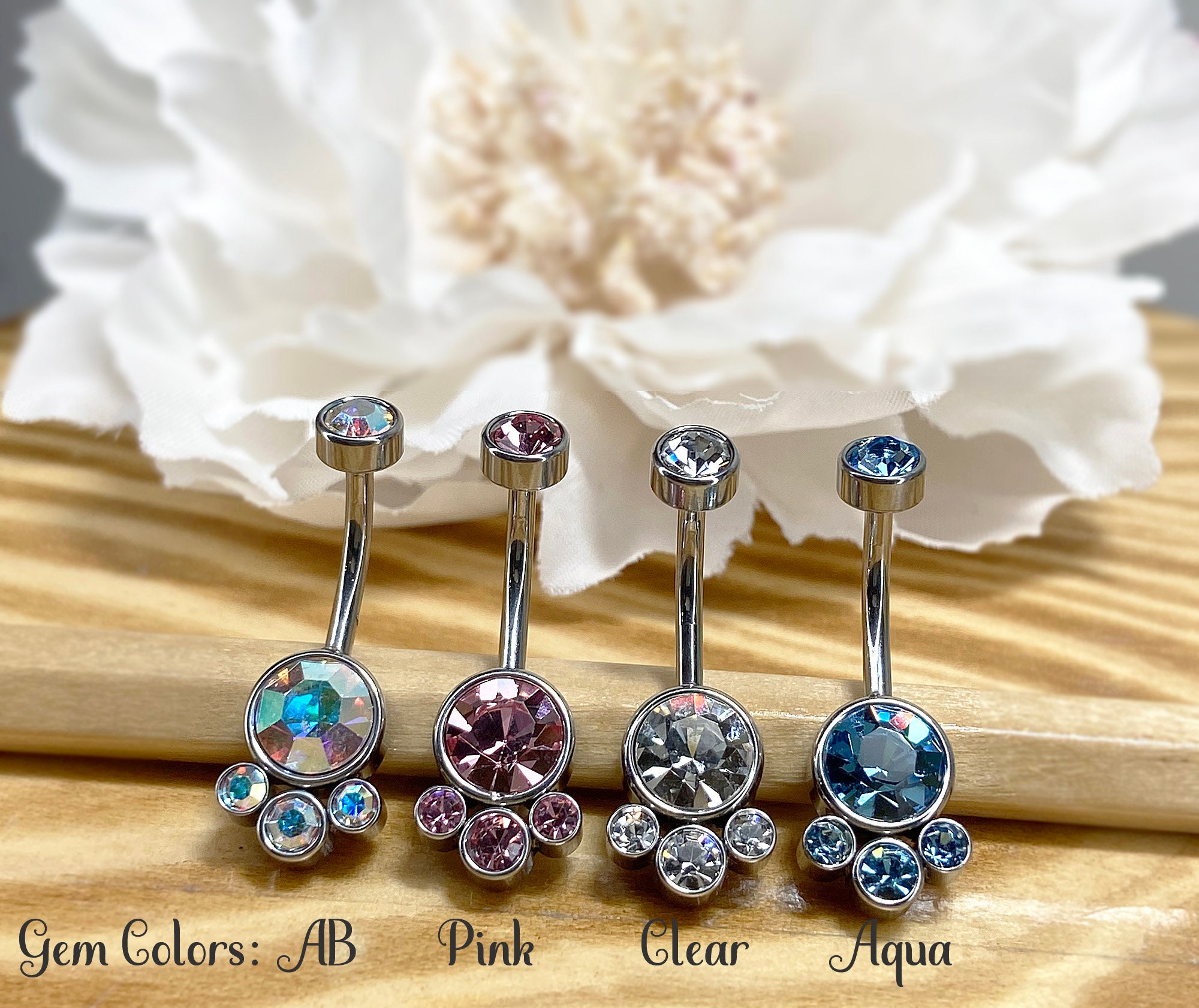 14ga Internally Threaded Bezel Cluster Crystal Belly Button Navel Ring Etsy