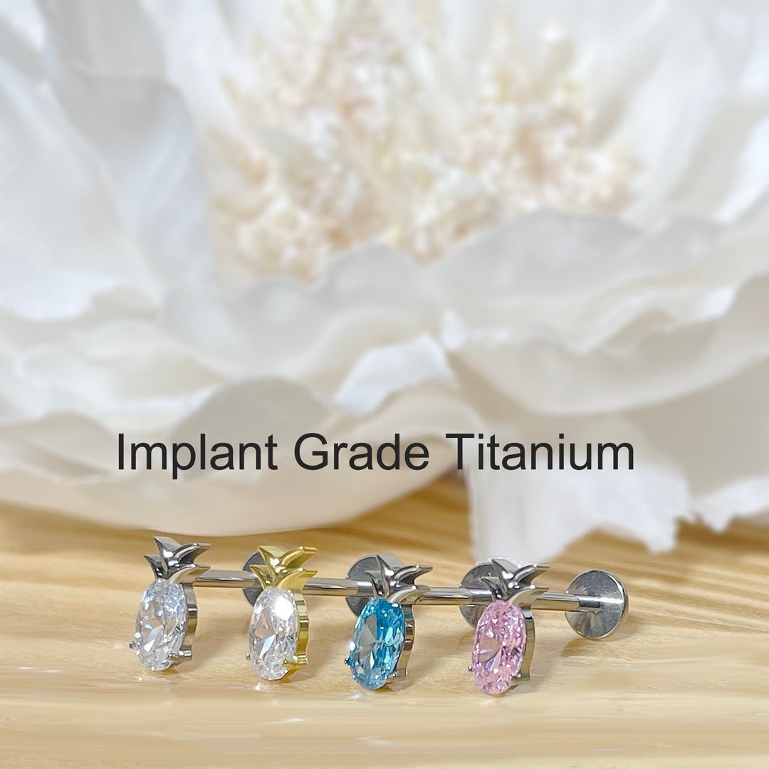 20G/18G/16G Implant Grade Titanium Threadless Push in Pineapple CZ Top Labret Bar Stud • Tragus ...