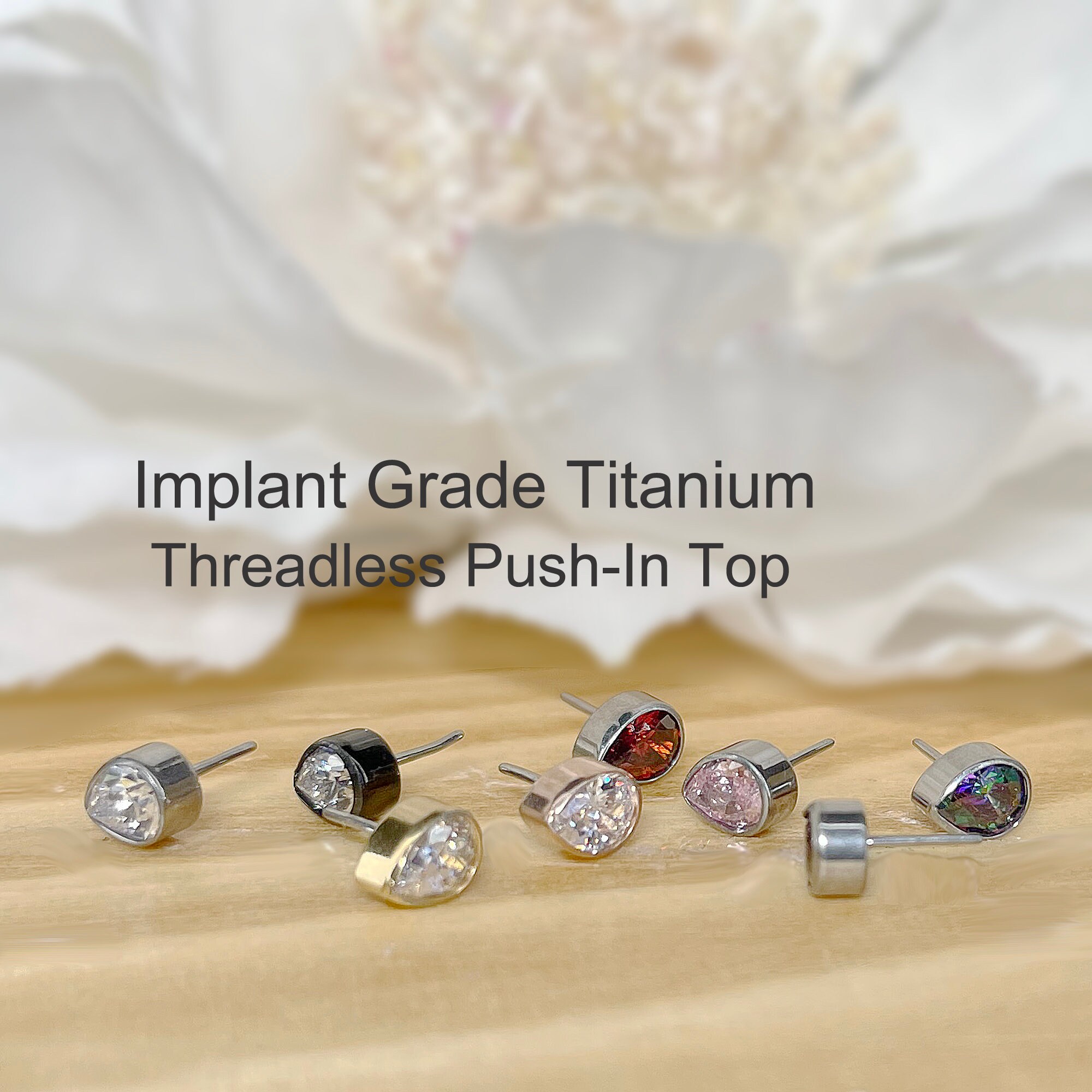 Implant Grade Titanium Threadless Push in Teardrop CZ Top - Etsy