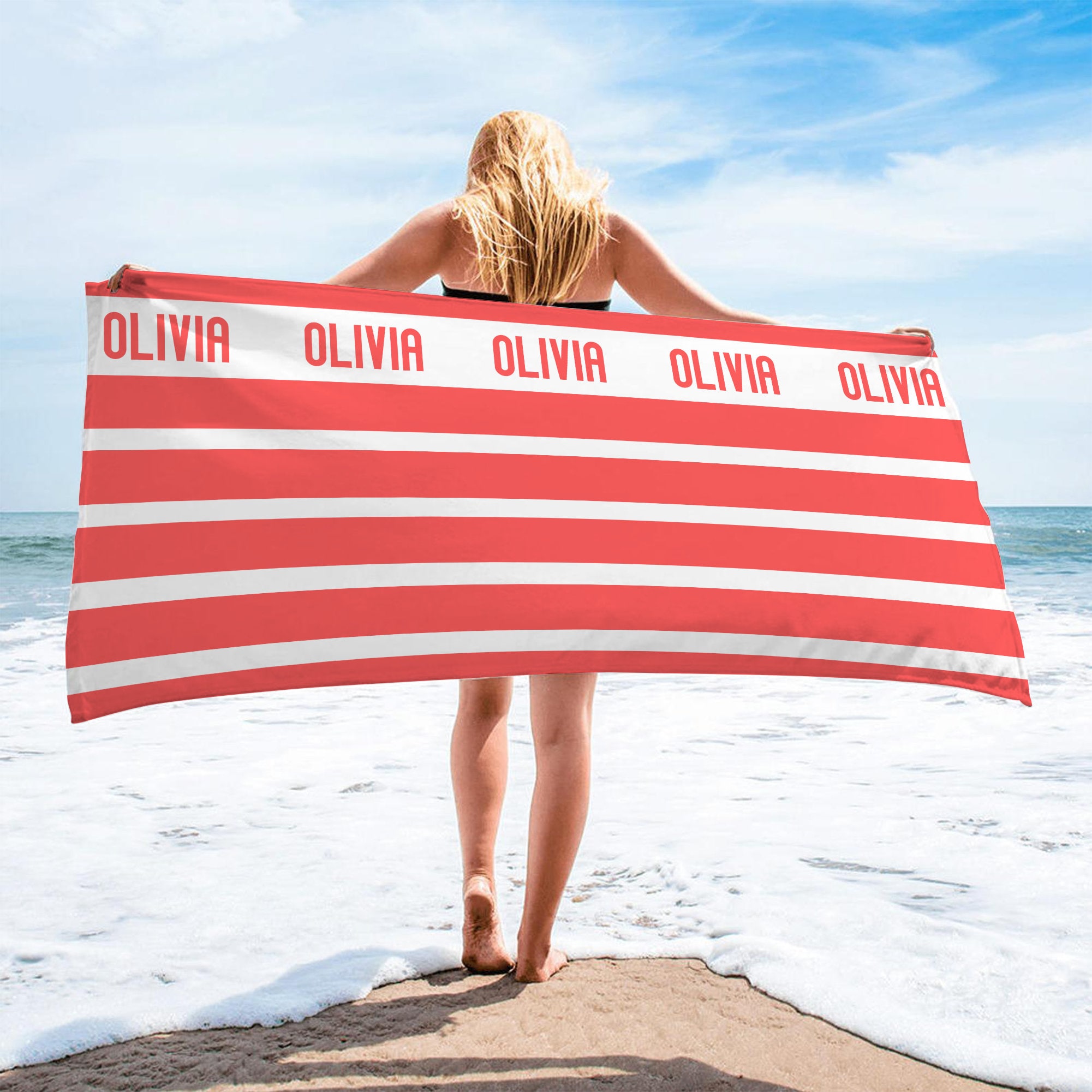 Monogrammed striped beach towels store