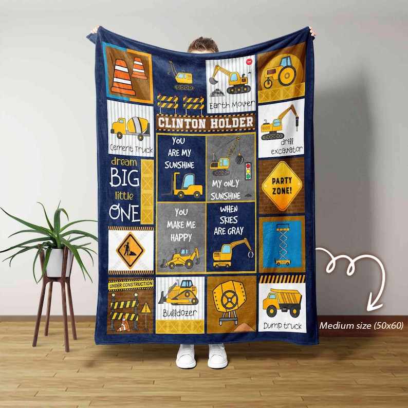 Personalized Construction Blanket, Dump Truck Blanket, Tractor Kids ...