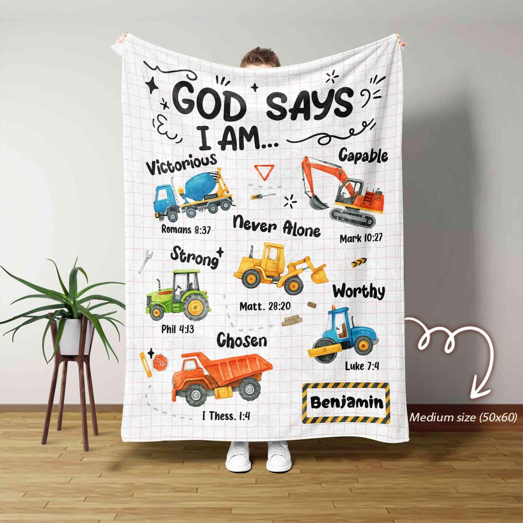 Personalized God Says I Am Blanket for Boy, Christian Construction ...