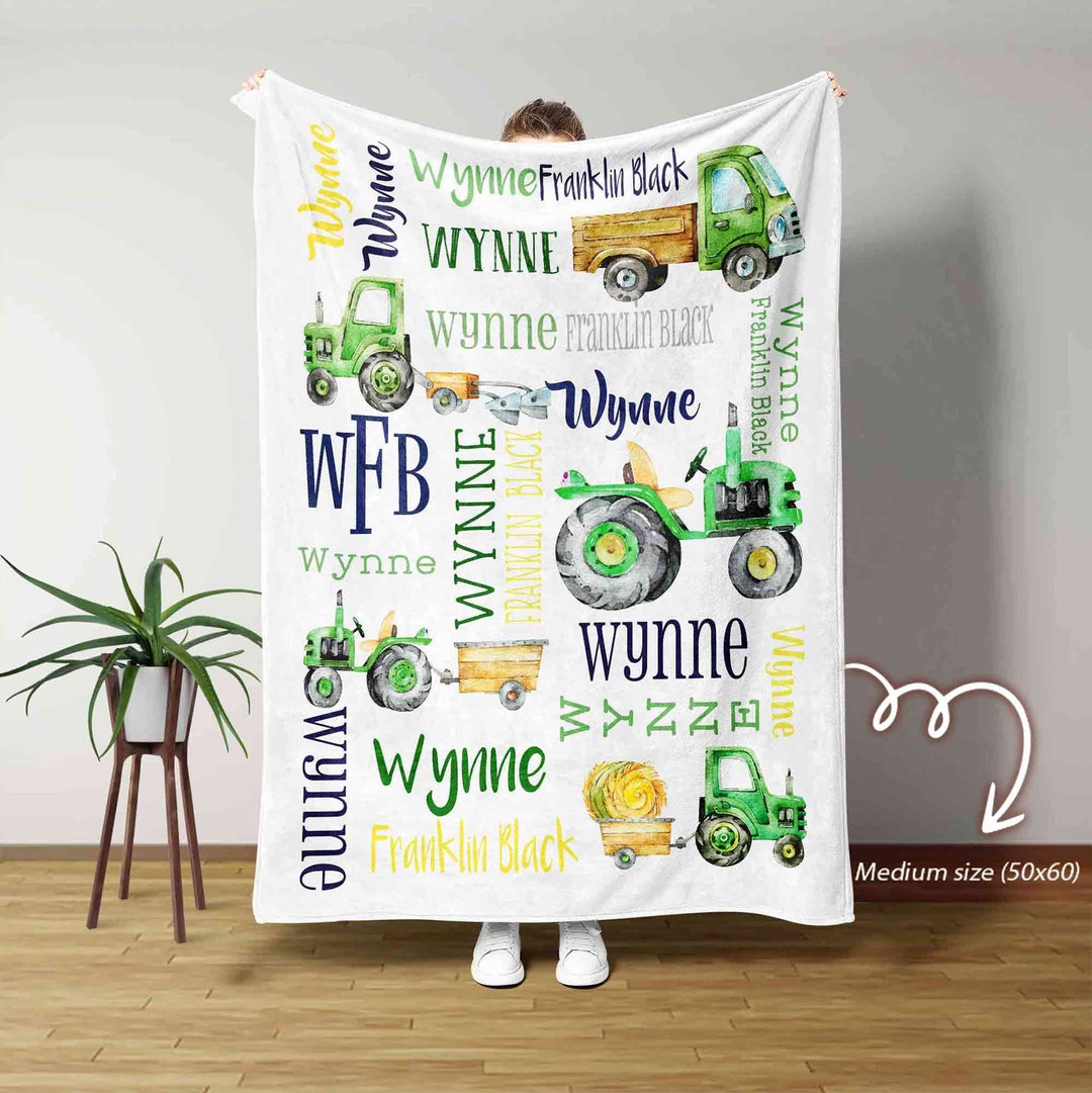 Custom Baby Blanket, Green Tractors Blanket, Name Blankets, Family ...