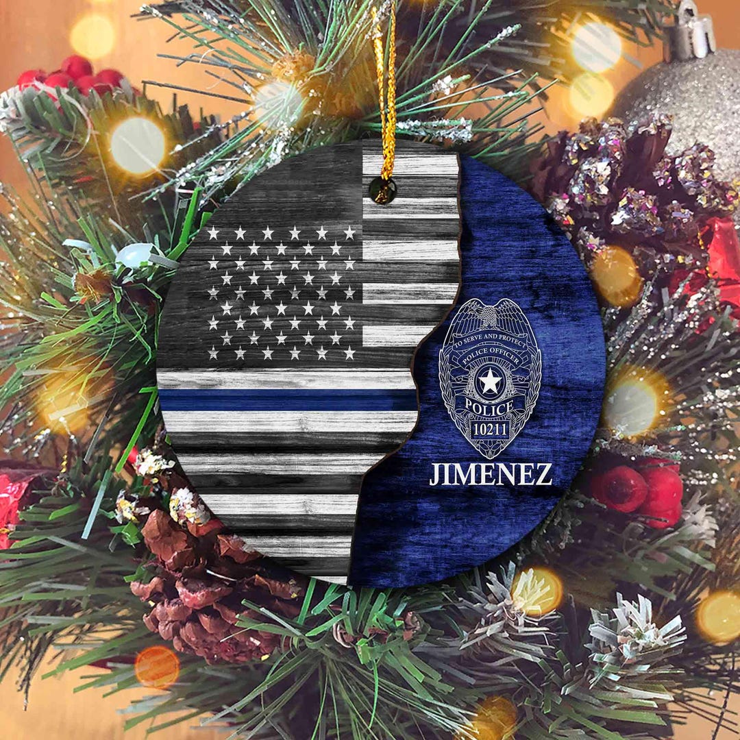 Personalized Police Ornaments, Thin Blue Line Ornaments, Custom Name ...