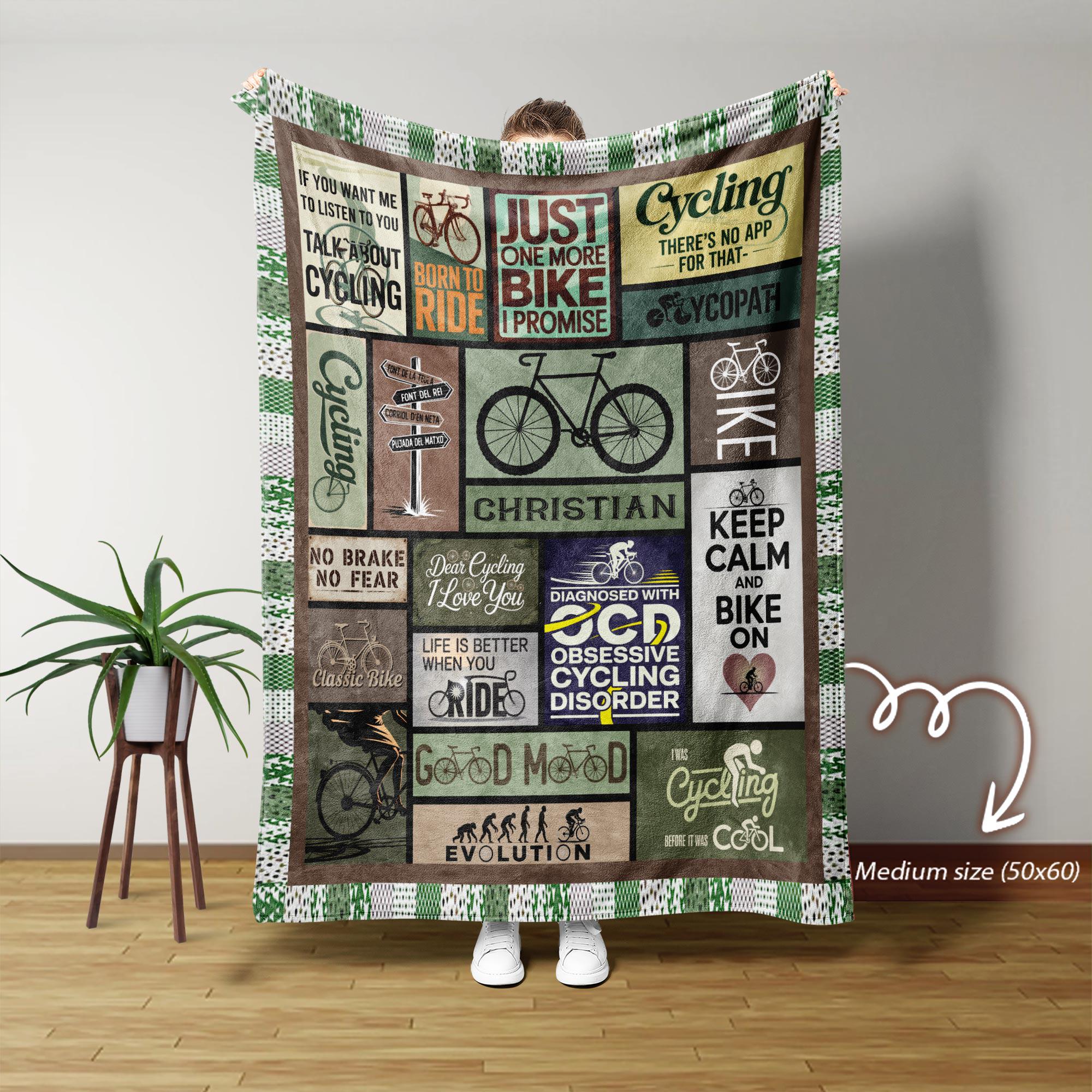 Personalized Cycling Lover Blanket With Name, Custom Bike Rider Throw ...