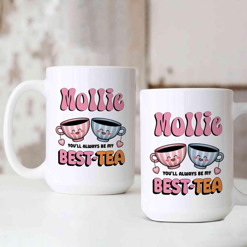 Personalized Best-tea Mug With Name and Cute Teacups, Custom Friendship ...