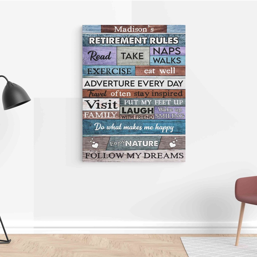 Retirement Rules Canvas, Rules of Retirement Poster, Custom Retirement ...