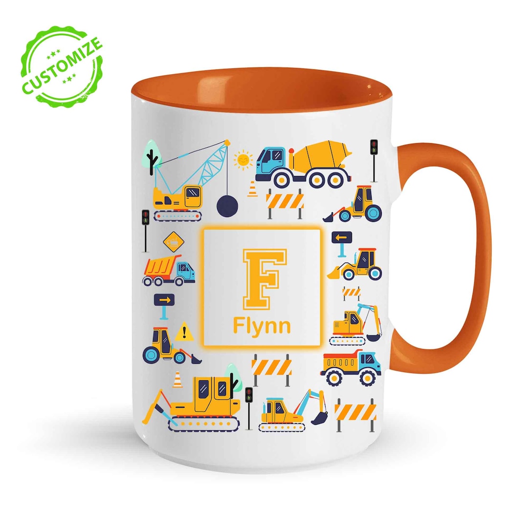 Personalized Construction Mug for Kids, Custom Name Truck Mug ...