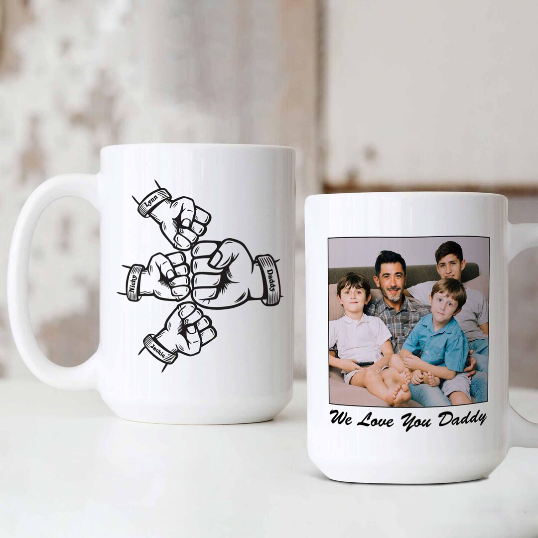 Personalized Dad Mug, Custom Photo Mug, Holding Hands Dad Mug, Fist ...
