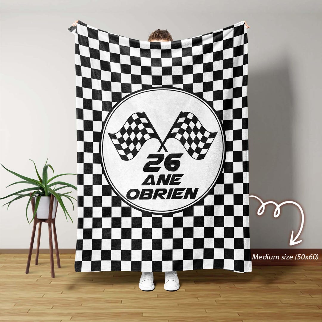 Personalized Racing Blanket With Checkered Flag, Car Lover Gift, Racing ...