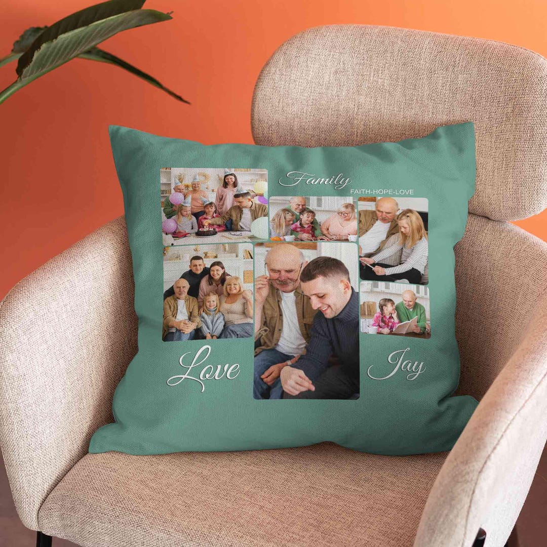 Personalized Photo Pillow Collage, Family Pillow, Faith Hope Love Bible ...