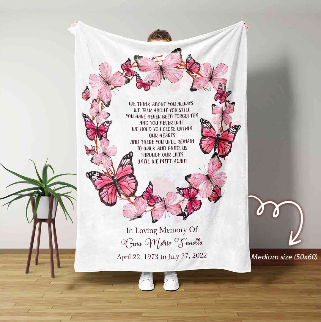 Loving Memory Blanket, Pink Butterfly Blanket, Custom Memorial Blanket ...