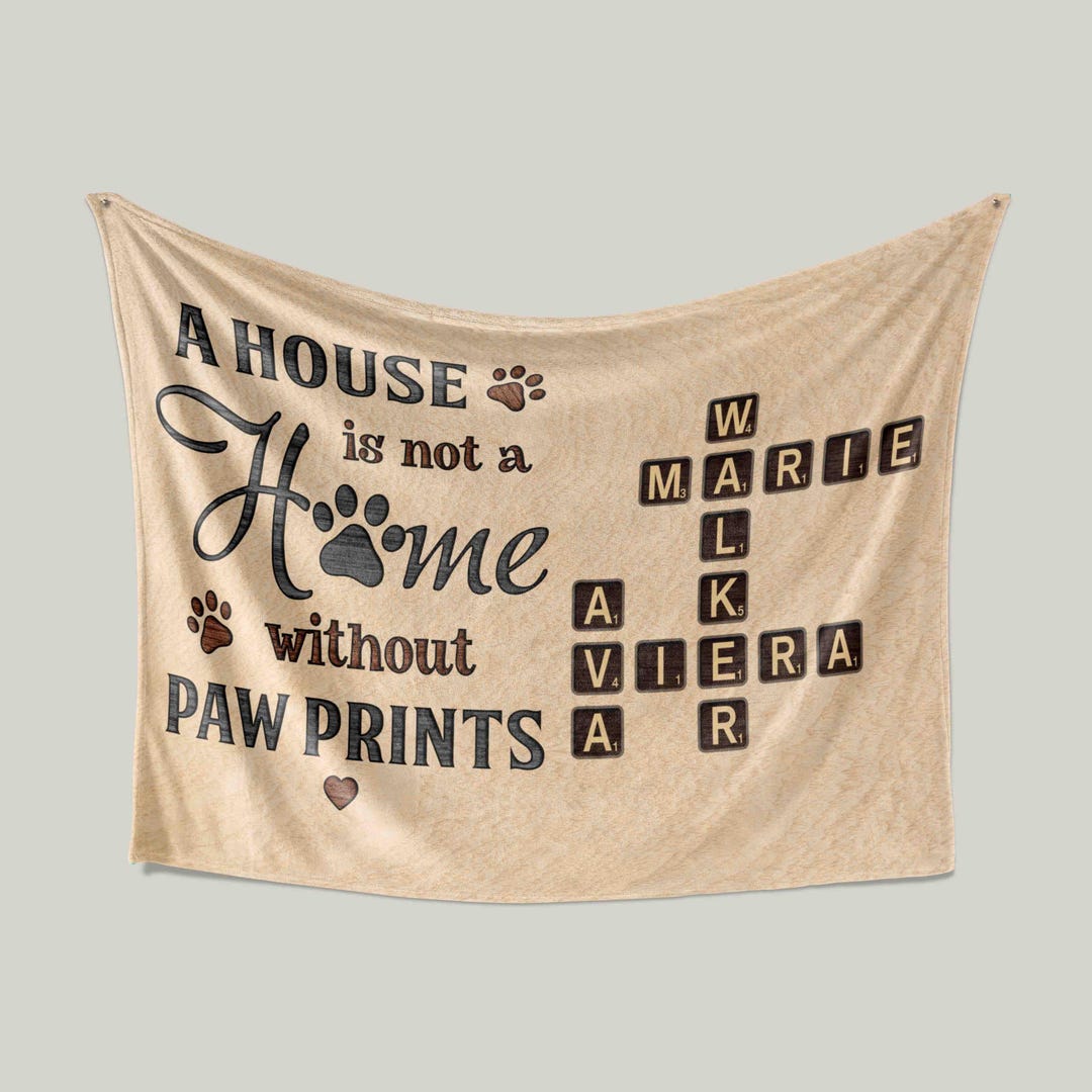Custom Pet Lover Blanket With Names in Scrabble Style, Personalized Paw ...