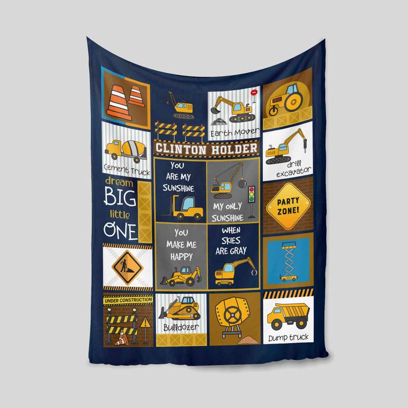 Personalized Construction Blanket, Dump Truck Blanket, Tractor Kids ...