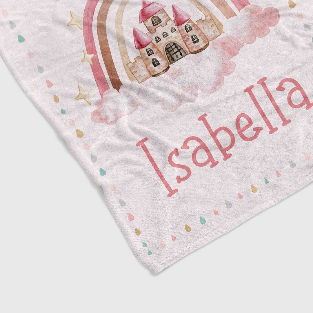Personalized Princess Castle Rainbow Kids Blankets, Custom Baby Blanket ...