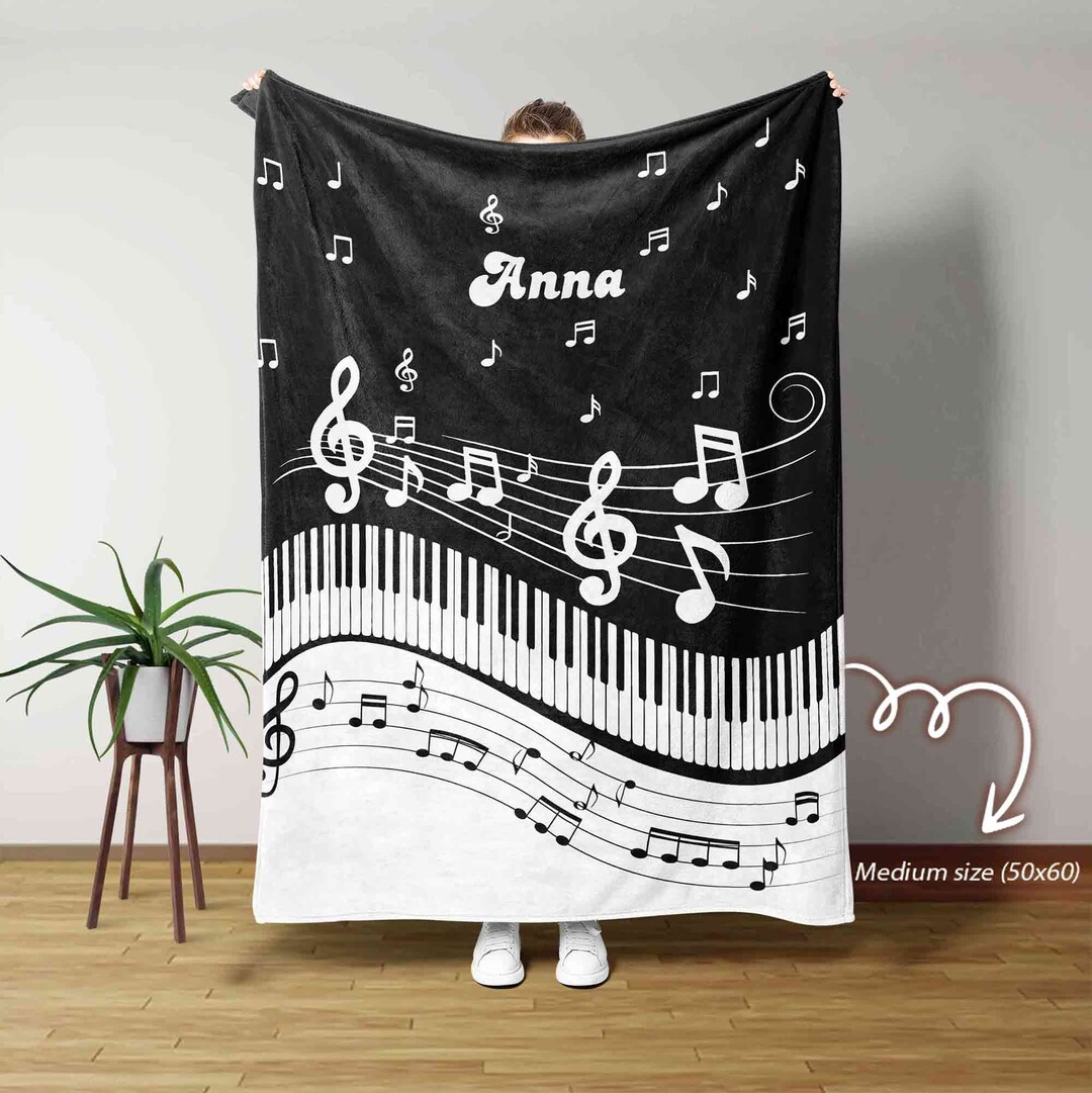 Custom Music Blanket With Name, Piano Music Blanket, Music Lover ...