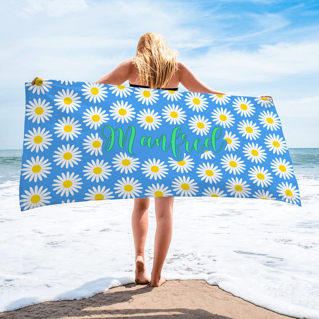 Custom Name Beach Towels, Personalized Beach Towel, Daisy Flower Beach ...