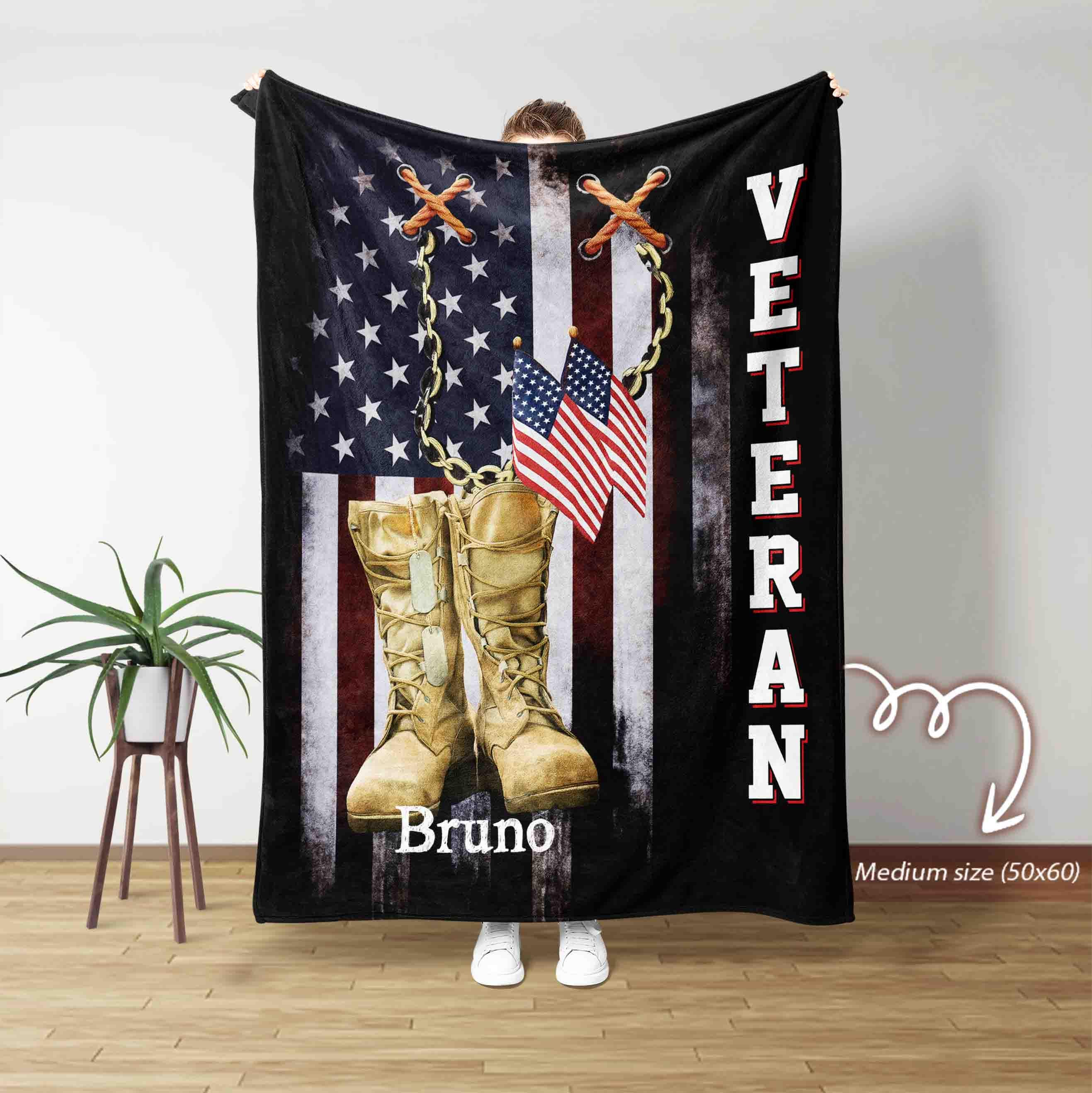 Personalized Veteran Blanket With Name, Military Boots & American Flag ...