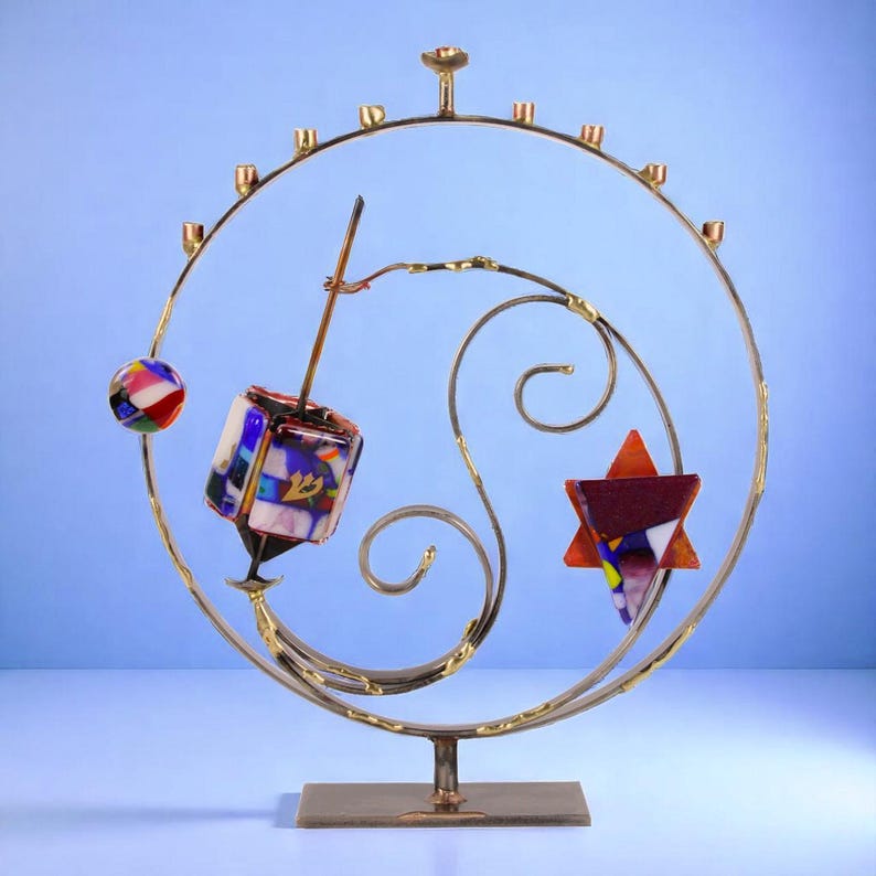 Gary Rosenthal Round Menorah Dreidel Combo - Traditions Jewish Gifts - Etsy