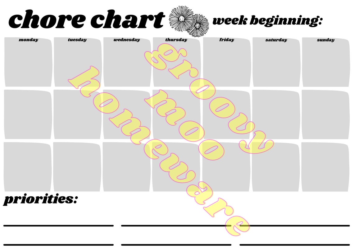 Printable Chore Chart, Cleaning Rota - DIGITAL DOWNLOAD - Etsy