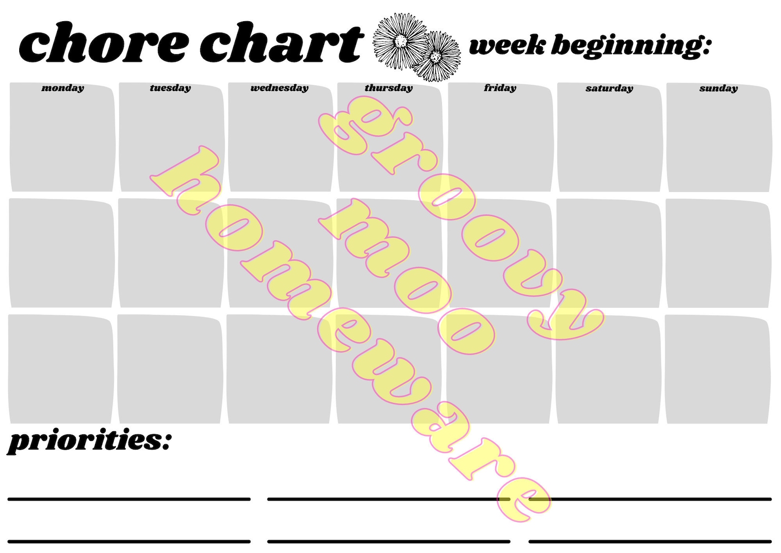 Printable Chore Chart, Cleaning Rota - DIGITAL DOWNLOAD - Etsy