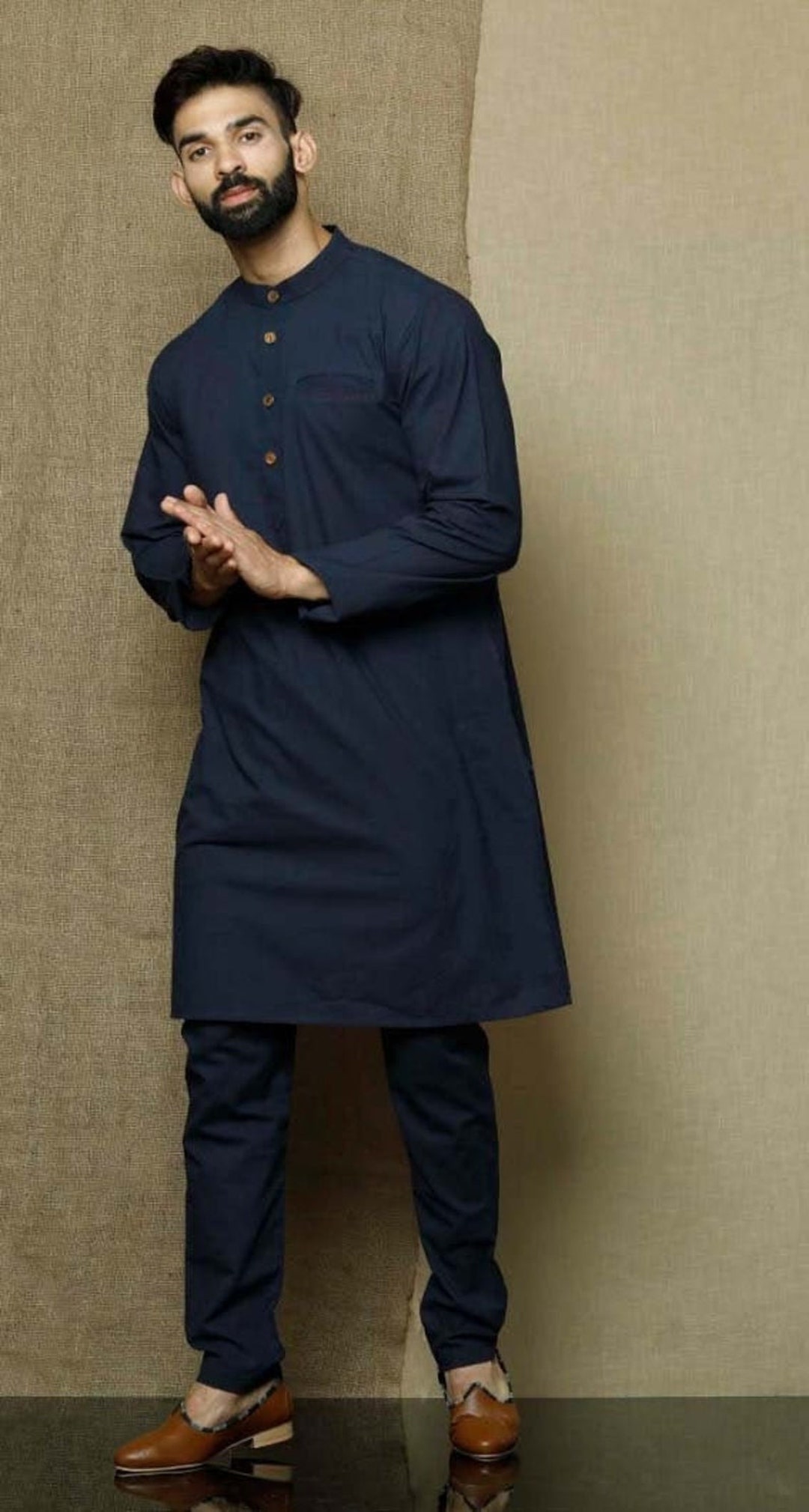 Handmade Indian Men's Cotton Kurta: Traditional Solid Shirt Delivered ...