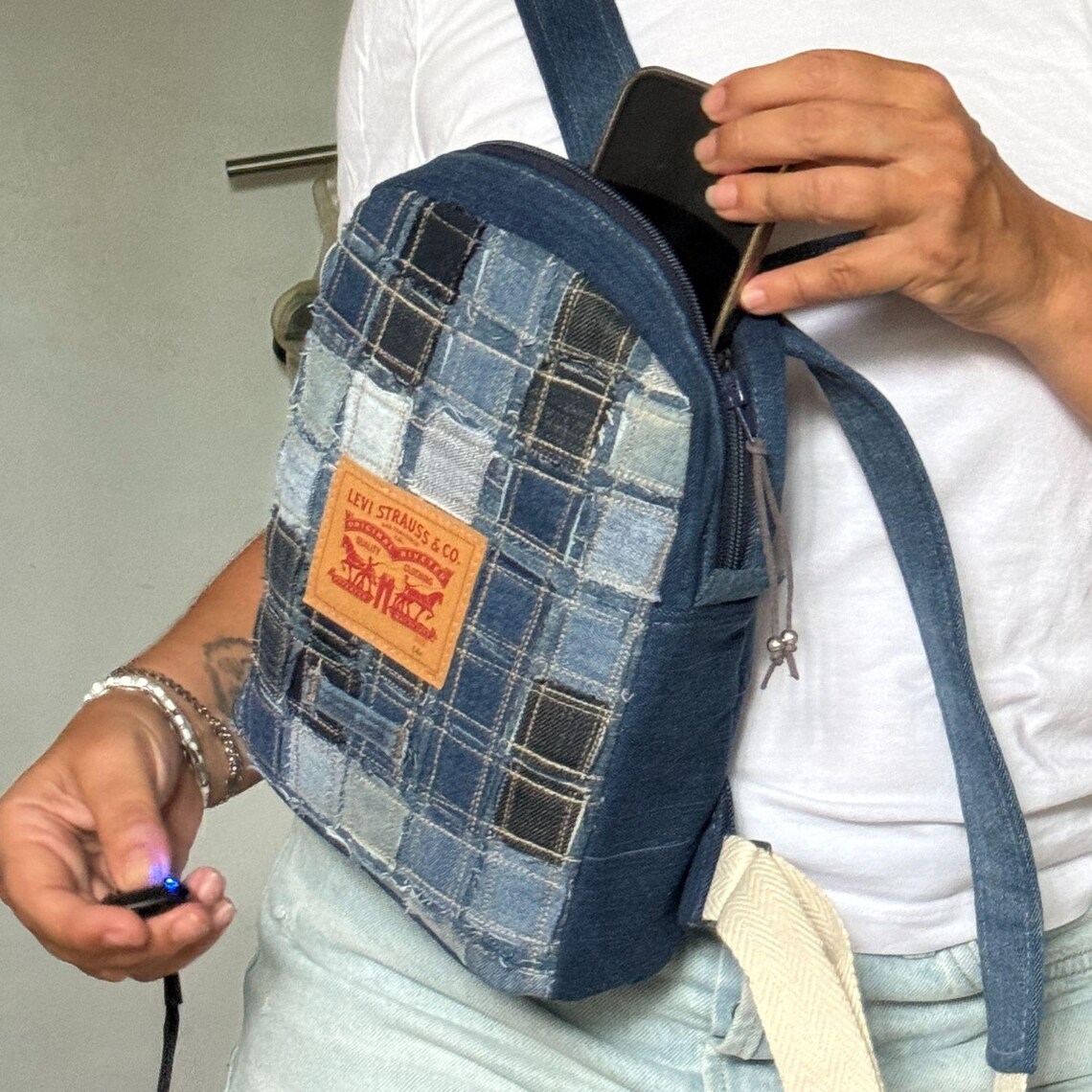 Handmade Recycled Denim Mini Backpack, Modern and Casual Style Denim ...