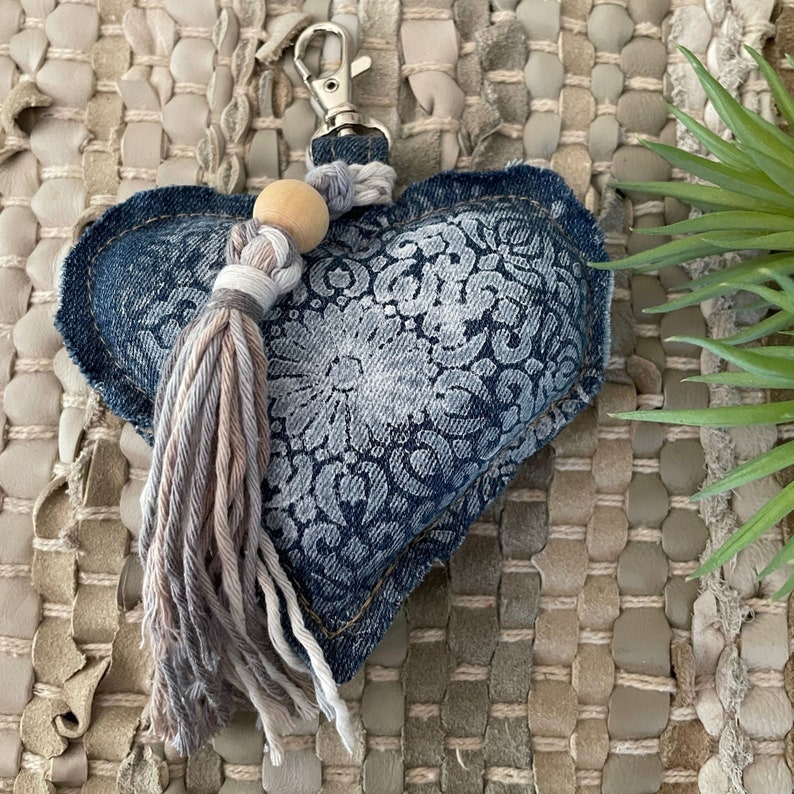 Recycled Denim Heart Keychain: Eco-friendly Bag Charm - Etsy