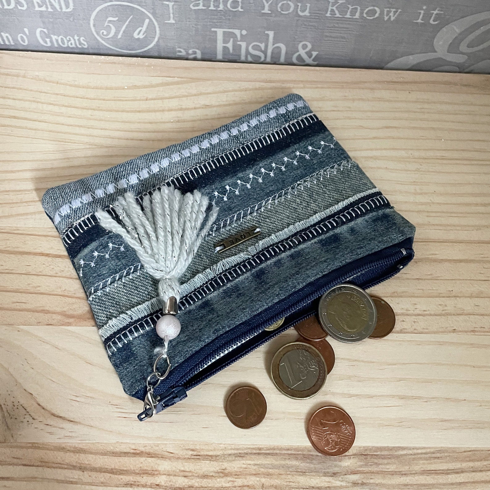 Denim Small Pouches Recycled Denim Coin Purse Zipper Small - Etsy
