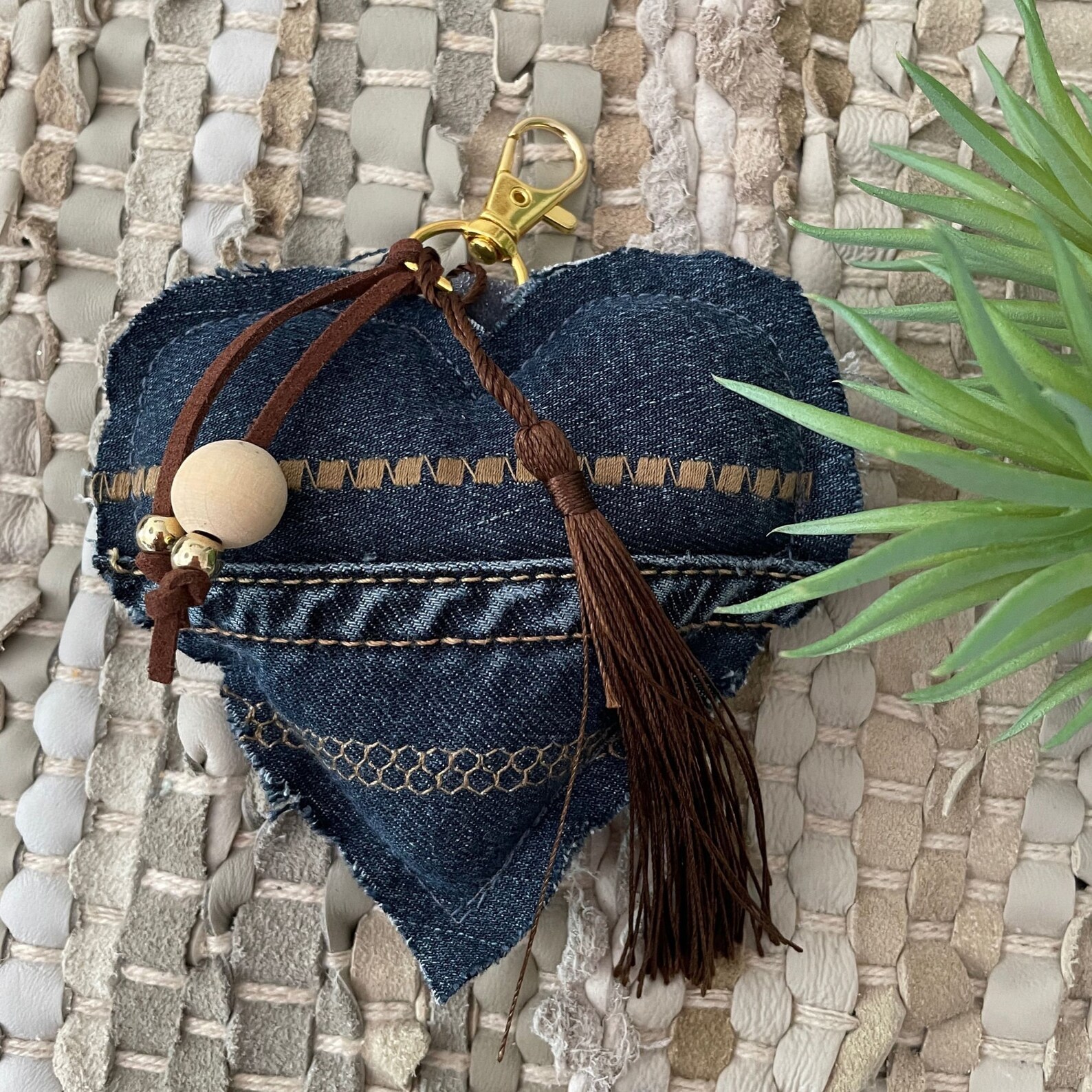 Denim Heart Charm, Small Love Gift Love Heart Key Ring, Handbag Charm ...