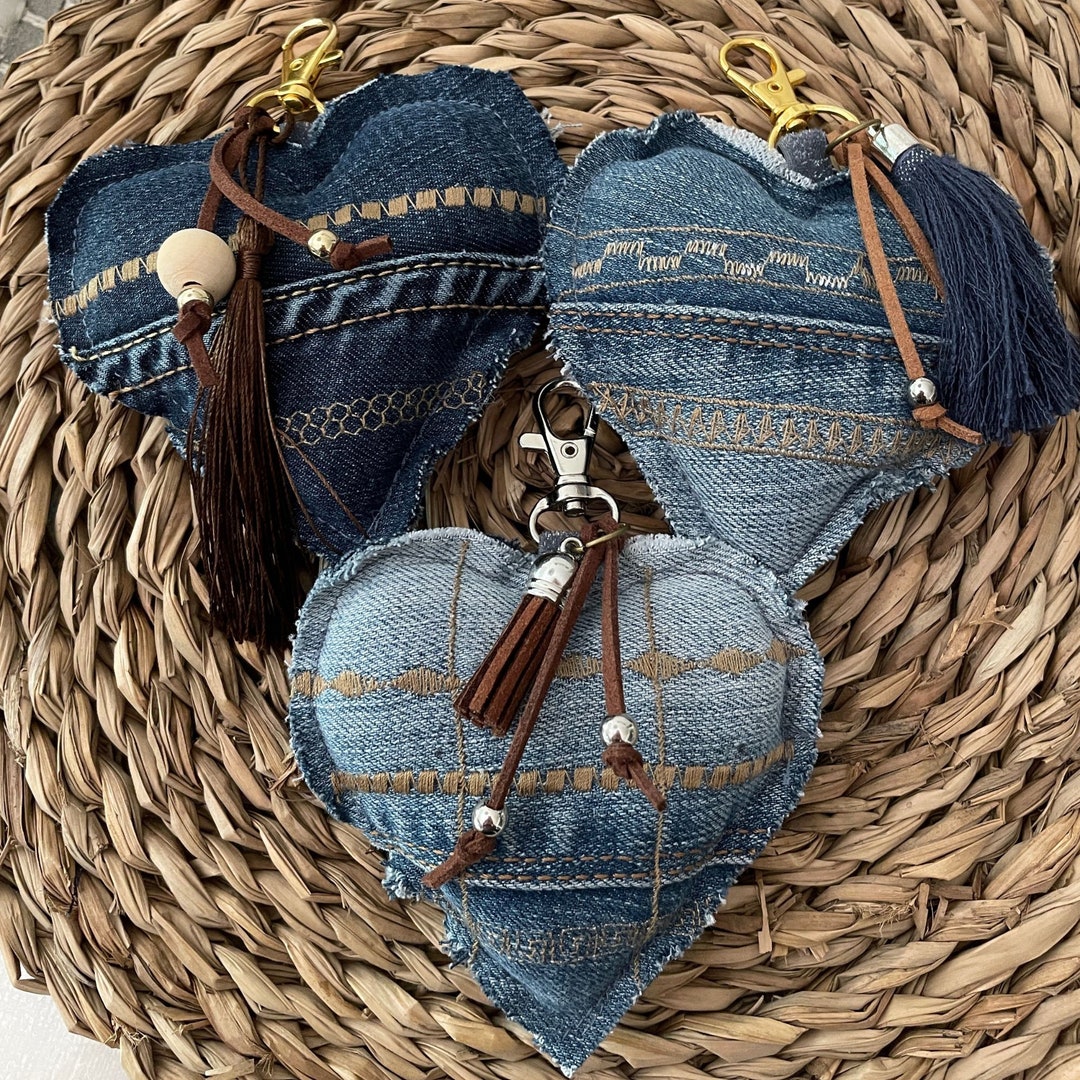 Denim Heart Charm, Small Love Gift Love Heart Key Ring, Handbag Charm ...