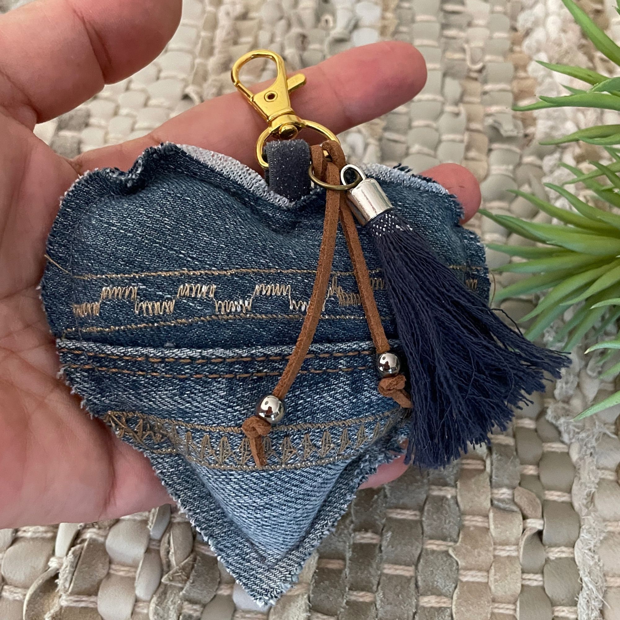 Denim Heart Charm, Small Love Gift Love Heart Key Ring, Handbag Charm ...