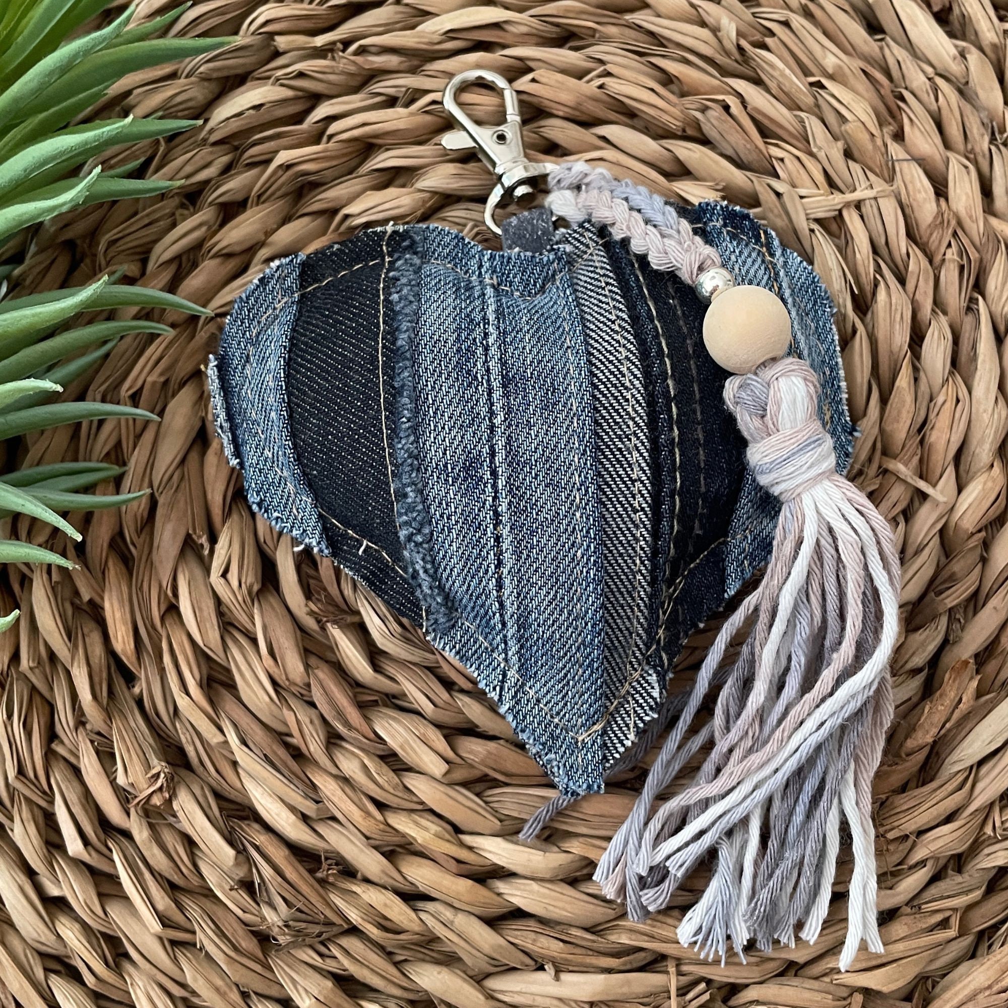 Recycled Denim Heart Keychain: Eco-friendly Bag Charm - Etsy