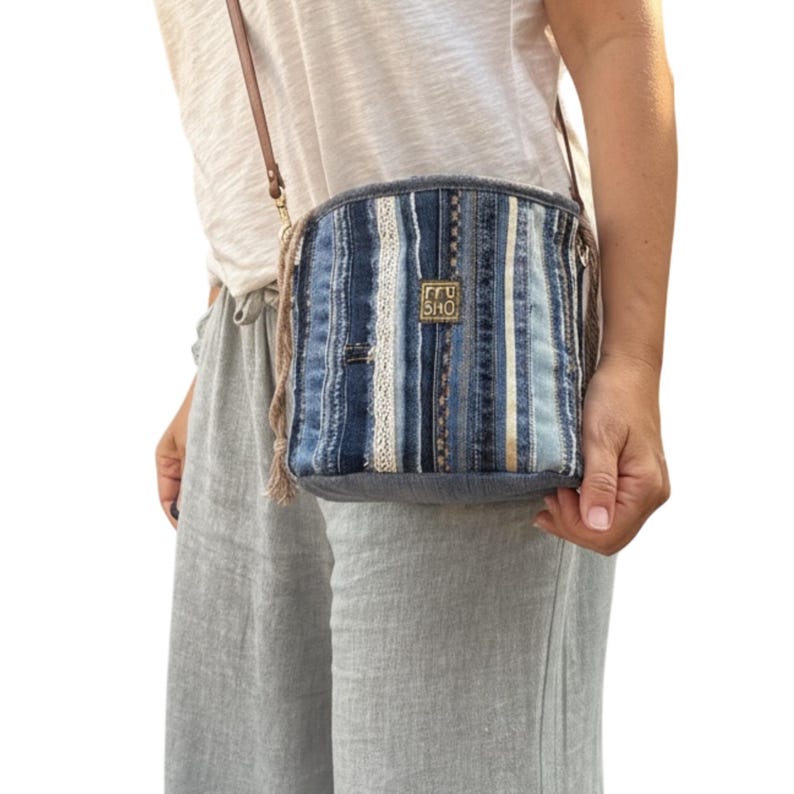 Handmade Upcycled Denim Bucket Bag – Unique Patchwork Purse With ...