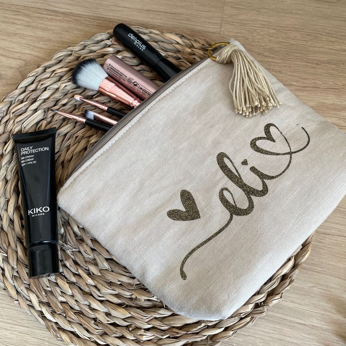 Personalized Linen Toiletry Bag: Handmade Cosmetic Bag With Glitter ...