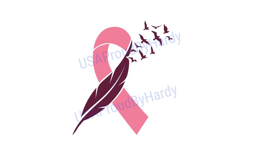 Ribbon, Feather, and Birds, Cancer Awareness - SVG Digital File ...