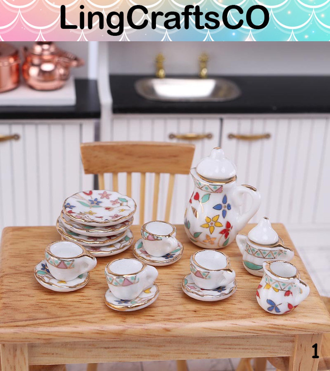 Dollhouse Tea Set,miniature Tableware Porcelain Ceramic Tea Cup Set ...