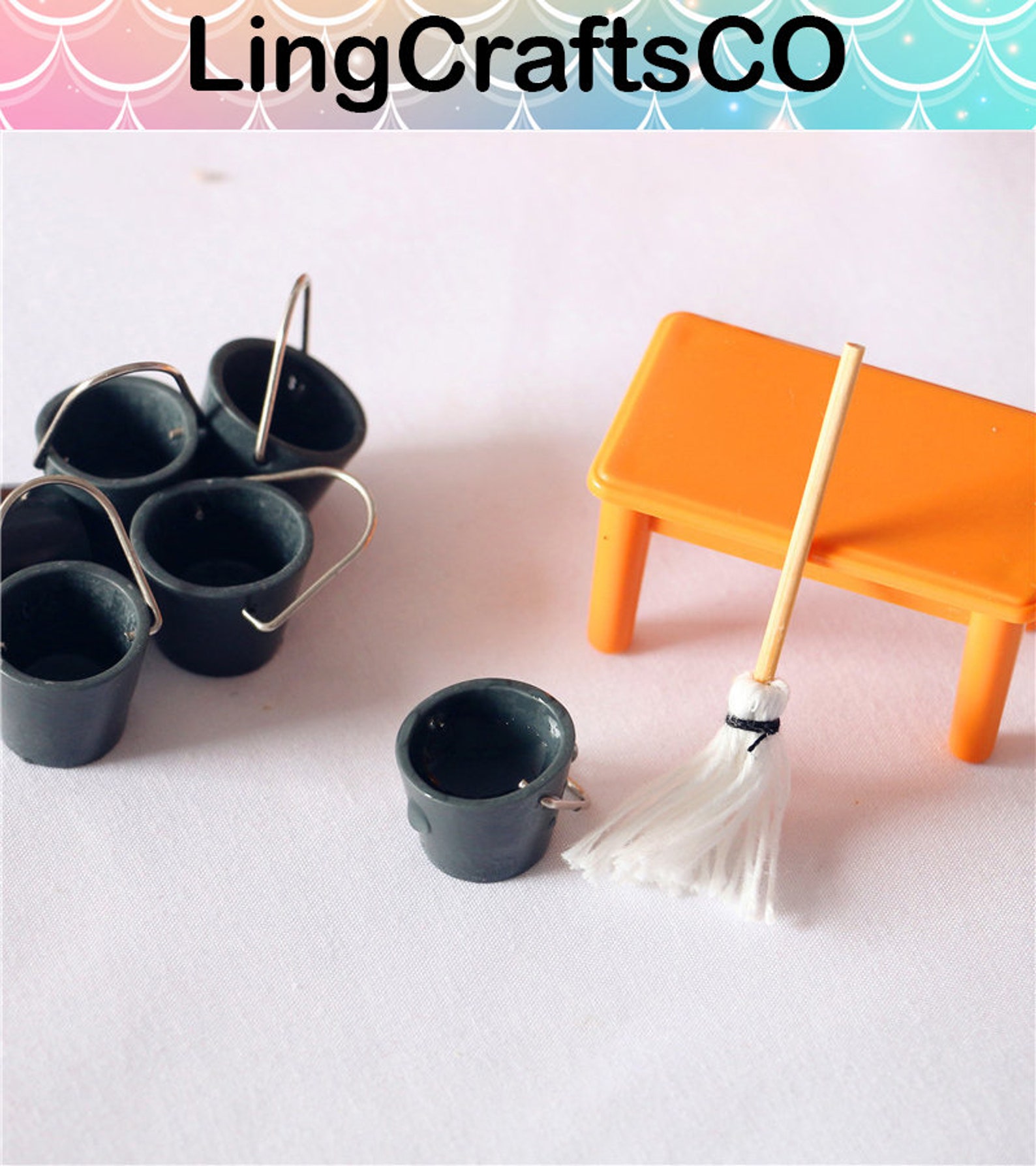Dollhouse Mop, Miniature Resin Mop Bucket, Mini Mop Bucket, DIY ...