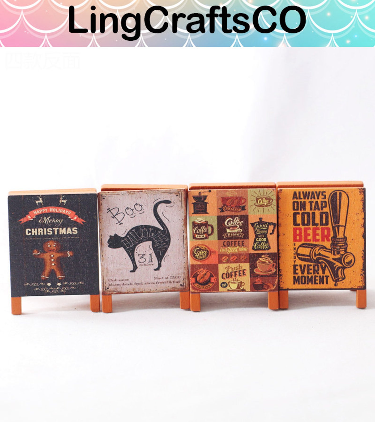 Miniature Billboard, DIY Play House Wooden Signboard, Dollhouse ...
