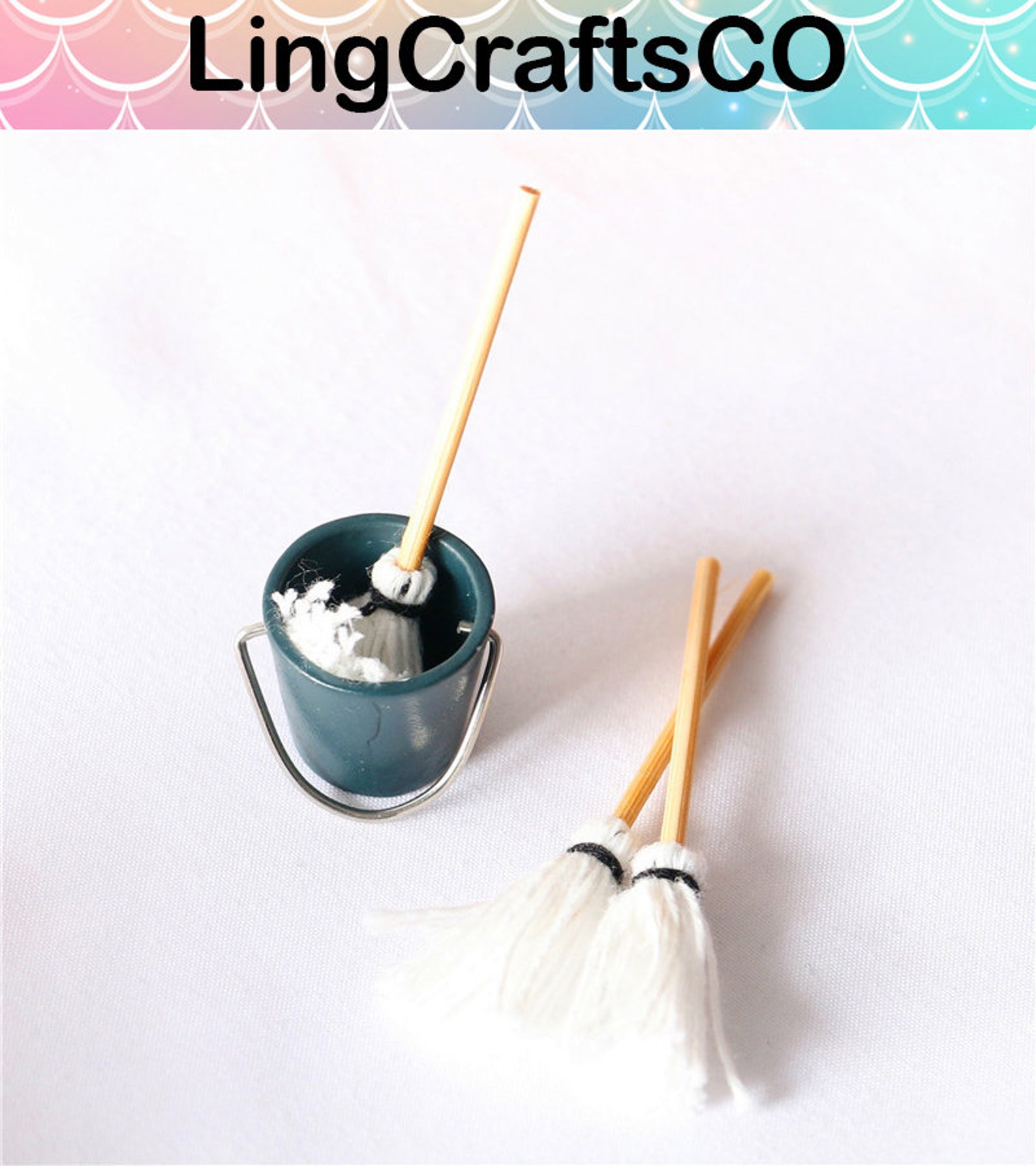 Dollhouse Mop, Miniature Resin Mop Bucket, Mini Mop Bucket, DIY ...