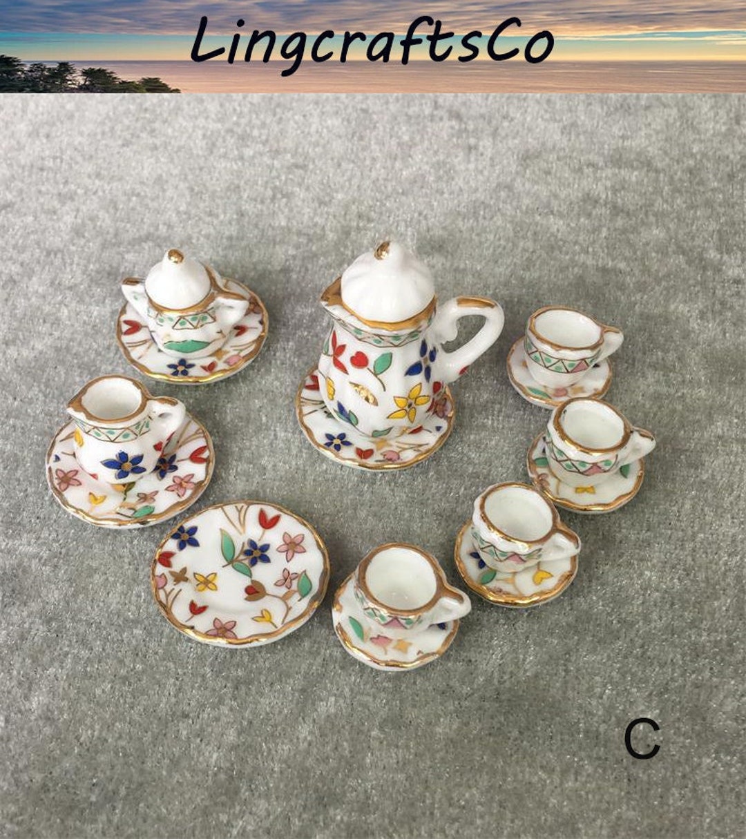 Dollhouse Porcelain Tea Set, 1:12 Doll House Kitchen Accessories Set of ...