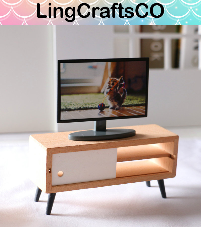 Dollhouse TV, Wooden Dollhouse Living Room Decoration, Miniature ...