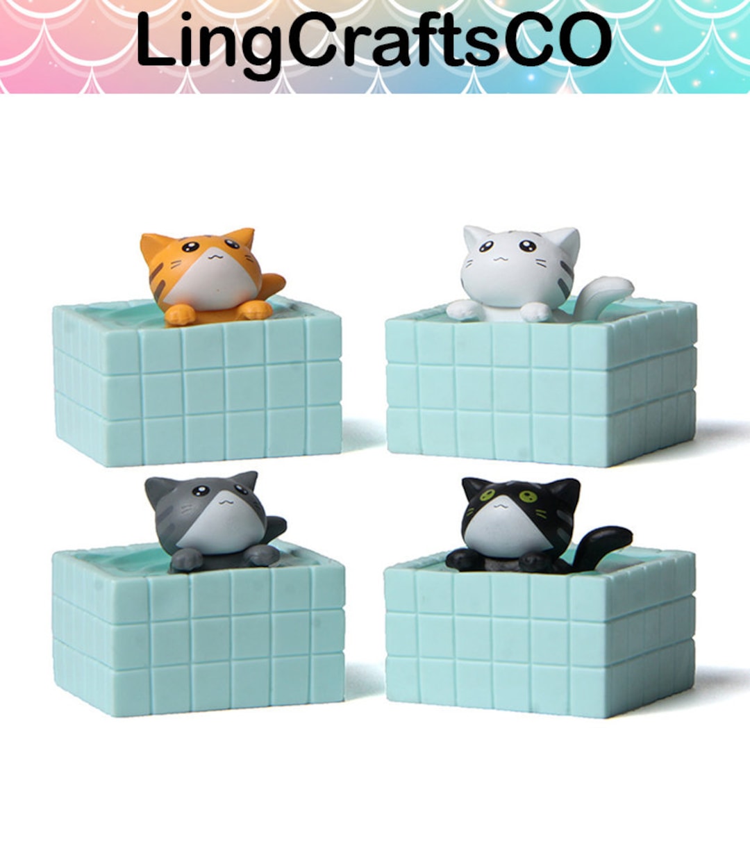 Miniature Cat Figurines, Mini Shower Cat Ornament, Resin Kitten Statue ...
