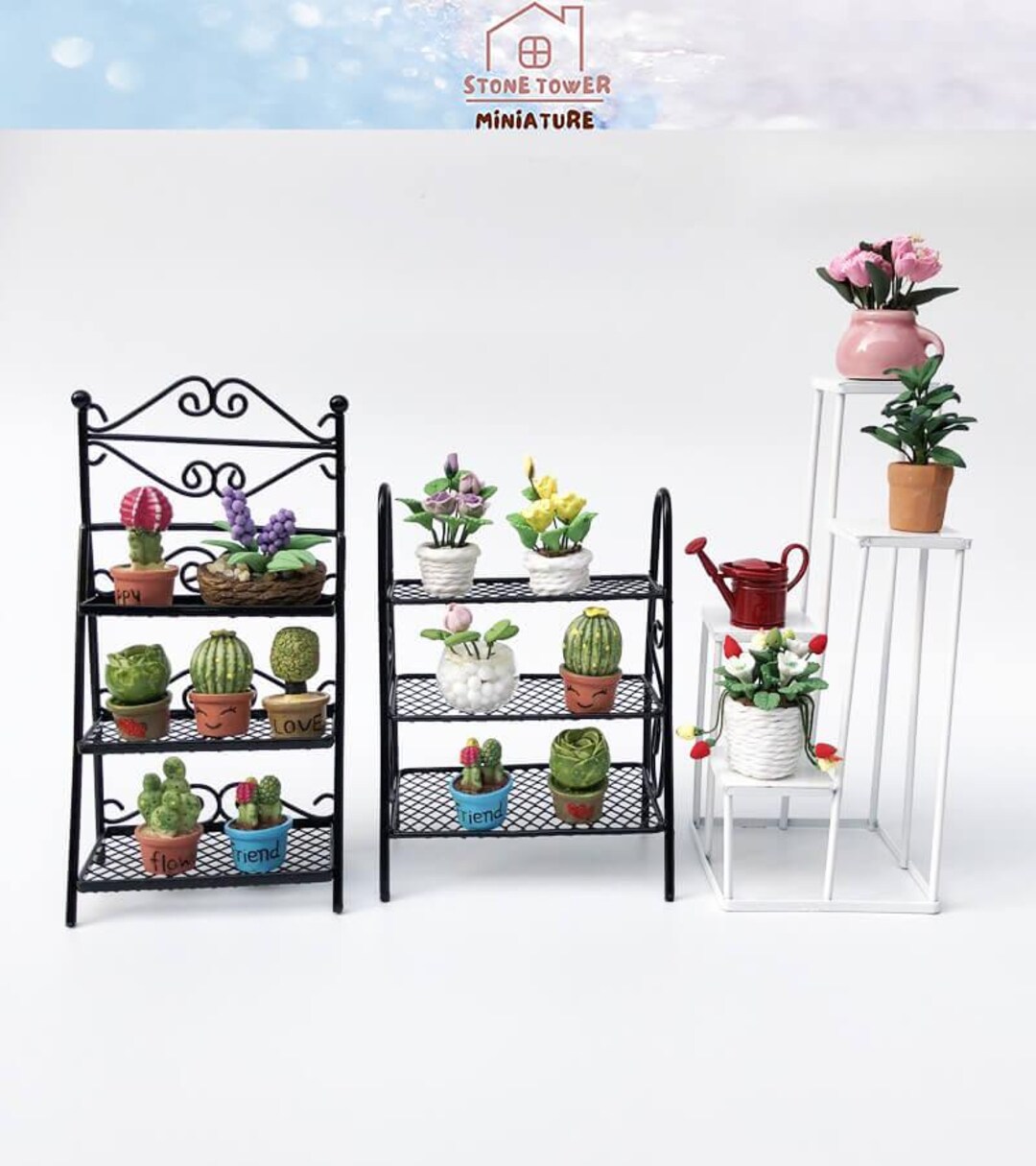 Dollhouse Metal Flower Shelf, Miniature Display Stand, Miniature Black ...