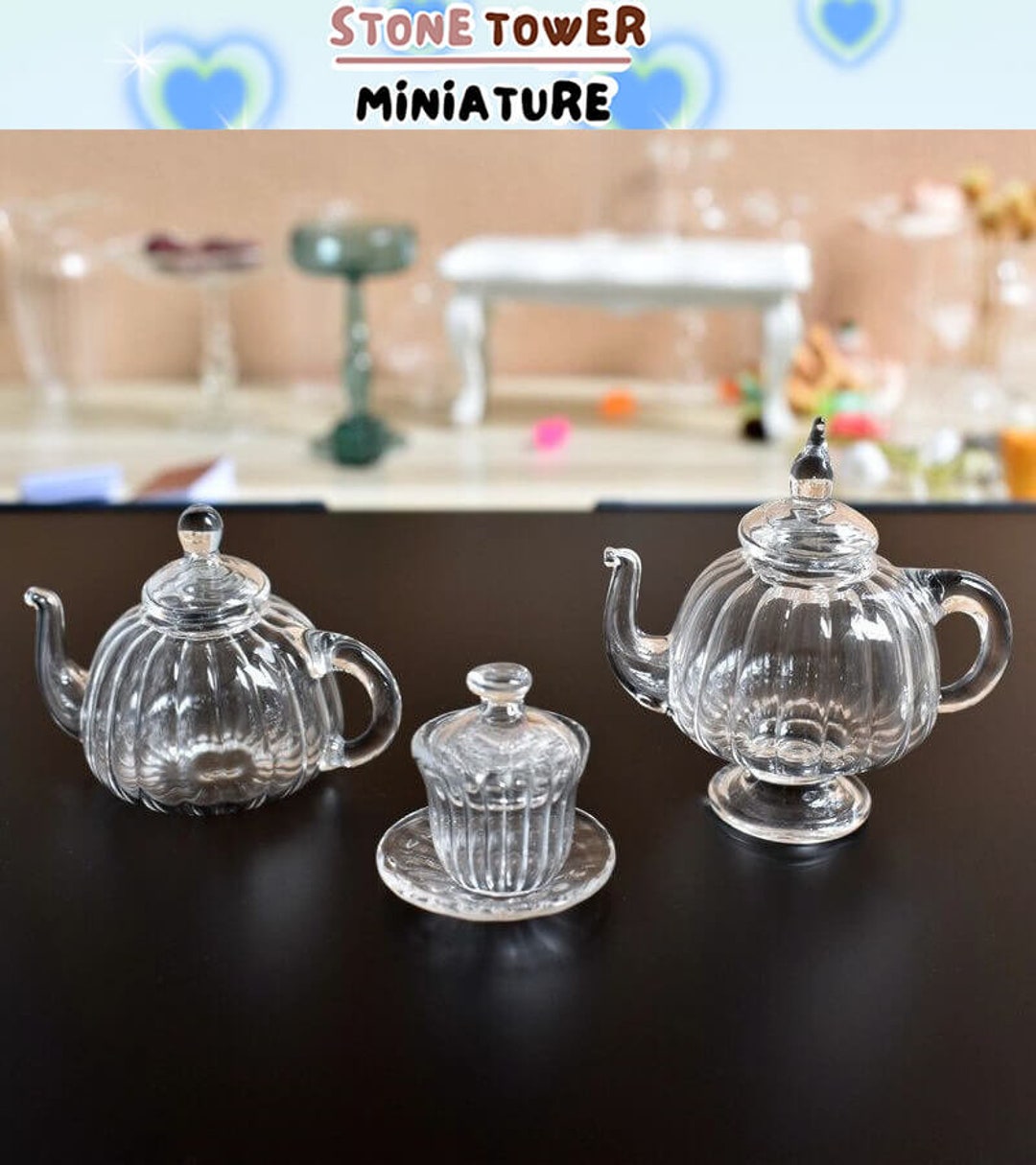 Miniature Teapot,dollhouse Glass Teapot Set,miniature Clear Tea Cup ...