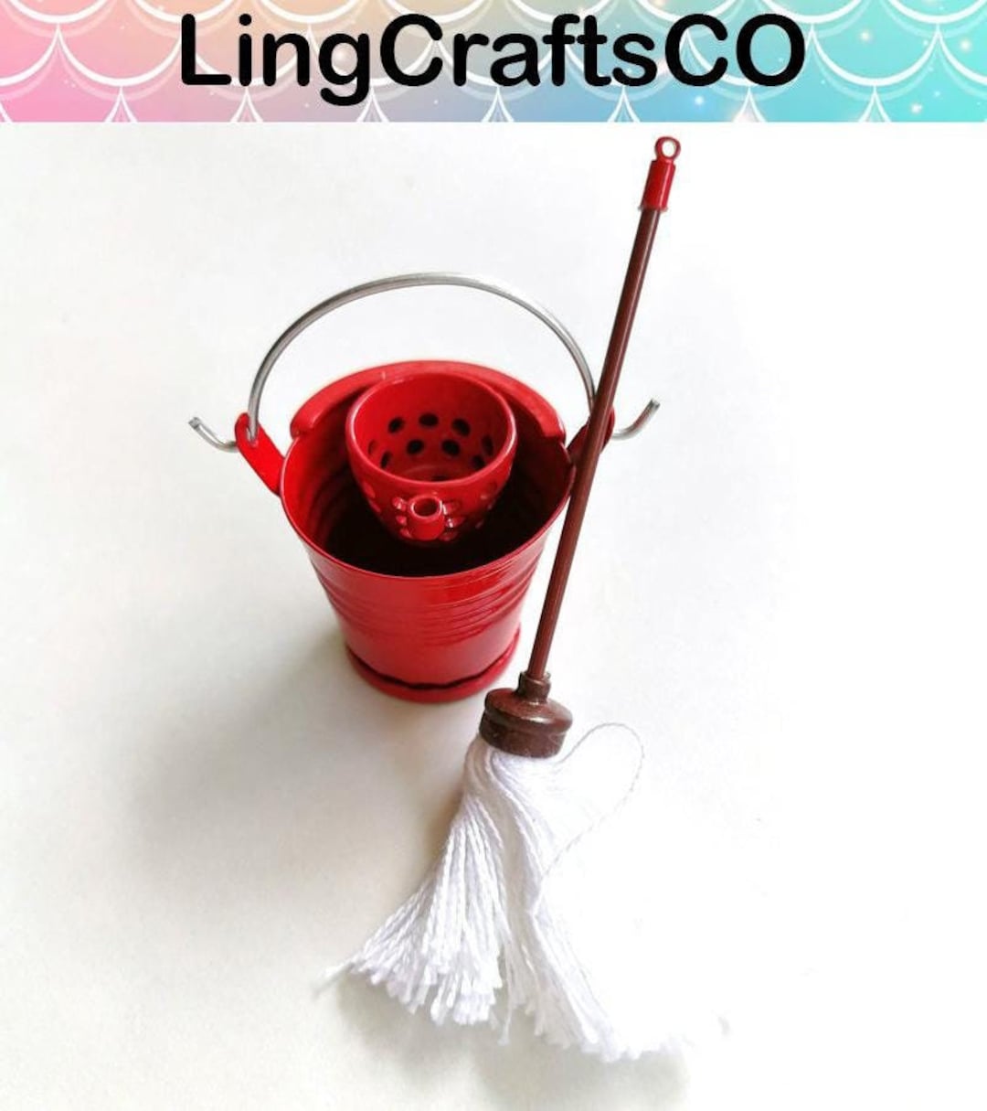 Dollhouse Mop Set,miniature Metal Mop Bucket,miniature Cleaning Tool ...