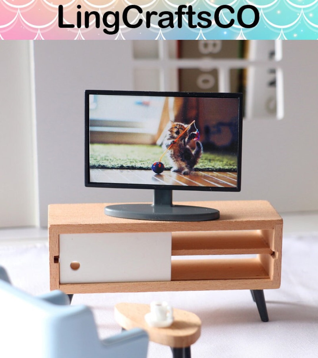 Dollhouse TV, Wooden Dollhouse Living Room Decoration, Miniature ...