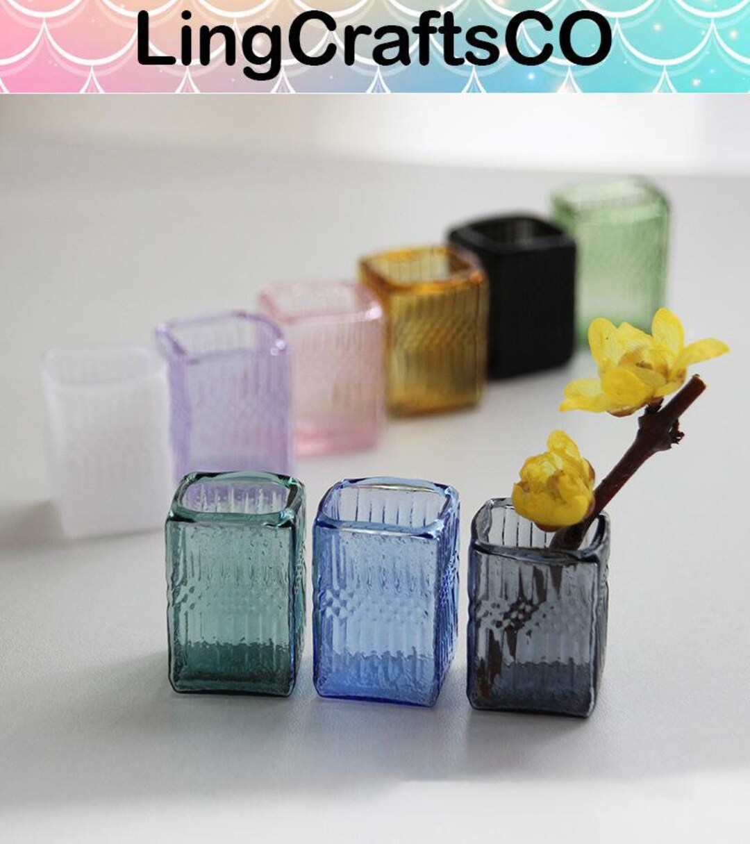 Miniature Glass Cup, Miniature Vibrant Square Glass Jar, Dollhouse ...