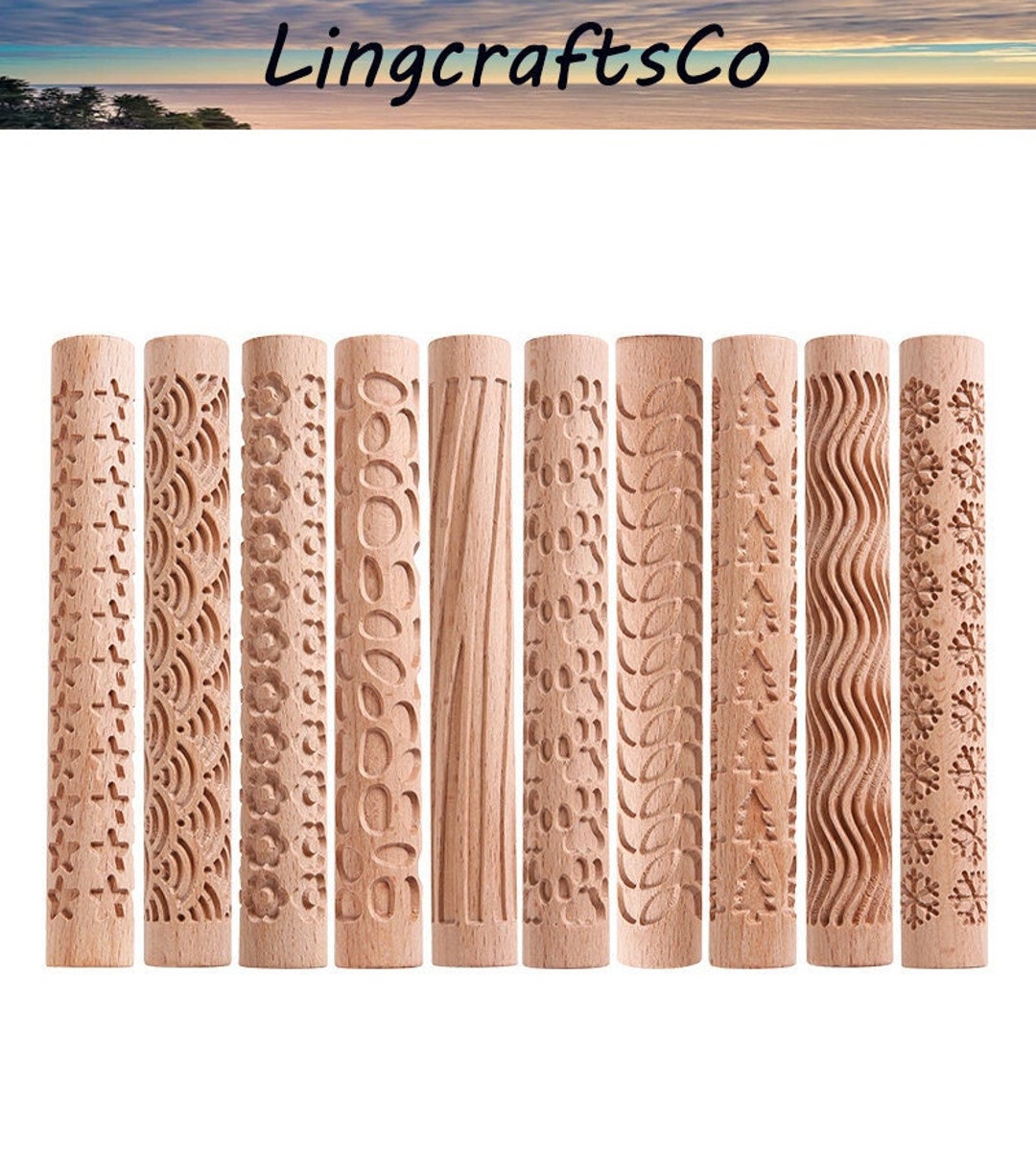 Wooden Texture Rolling Pin, Pottery Rolling Pin, Polymer Clay Roller ...