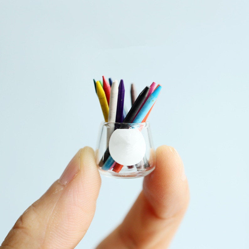 1:12 Dollhouse Miniatures Crayon Colored Crayon Pencil Set With Glass ...